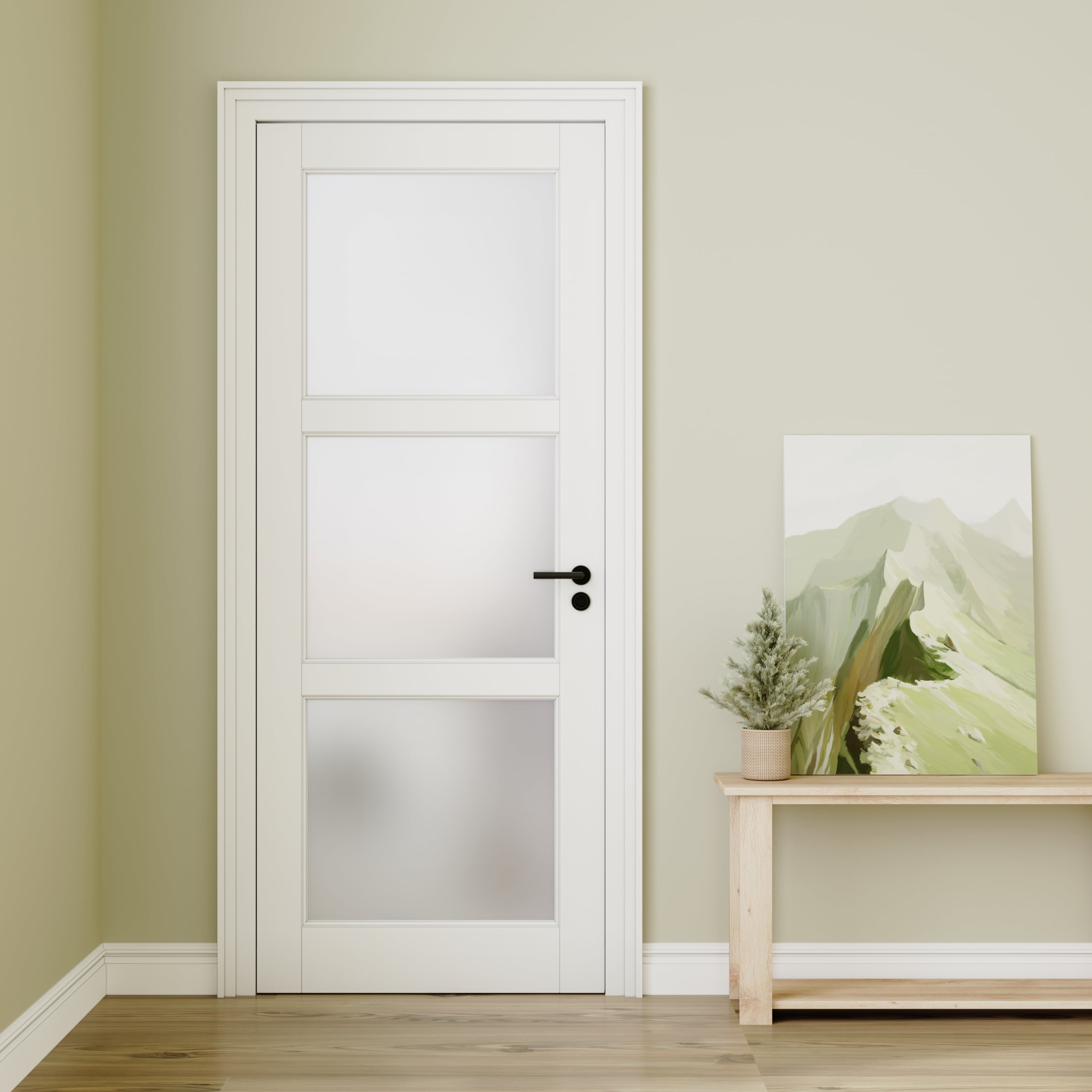 32" X 80" Frosted Glass 3-Lite Slab Solid Manufactured Wood Core Standard Door - Walmart.com