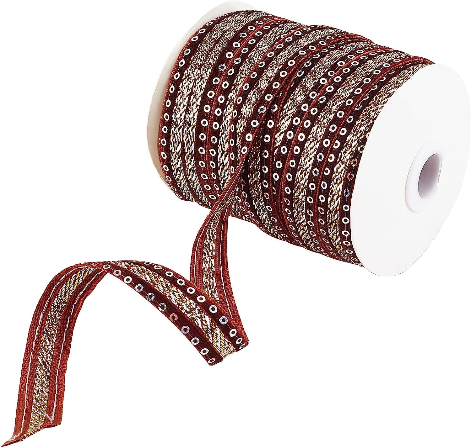 32 Yards Sequin Ribbon Coconut Brown Paillette Fabric Ribbon Flat ...