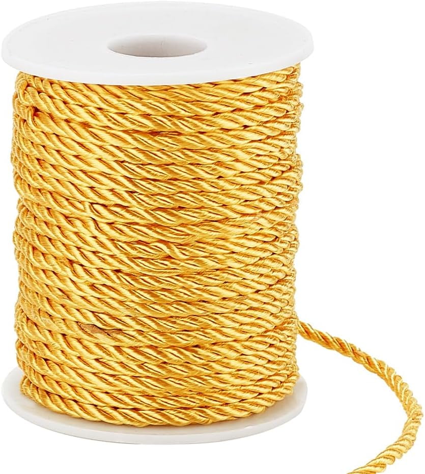 32 Yards Twisted Cord Trim 3-Ply 3mm Polyester Silk Cord Yellow Rope ...