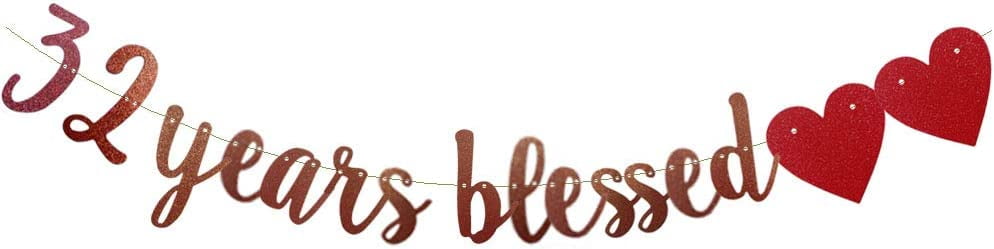 32 Years Banner Rose Gold Paper Glitter Party Decorations for 32ND ...