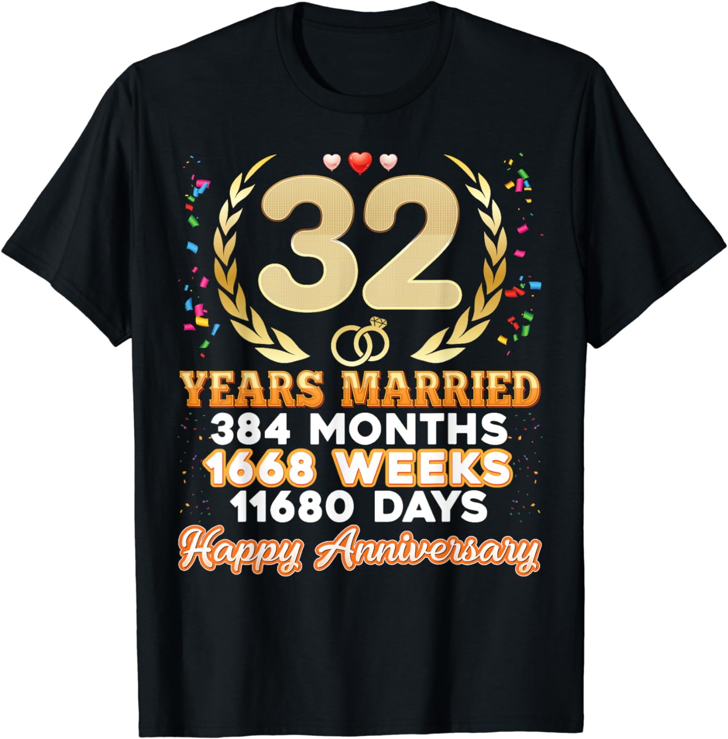 32 Years Married Happy 32nd Wedding Anniversary Couple Ring T-Shirt ...