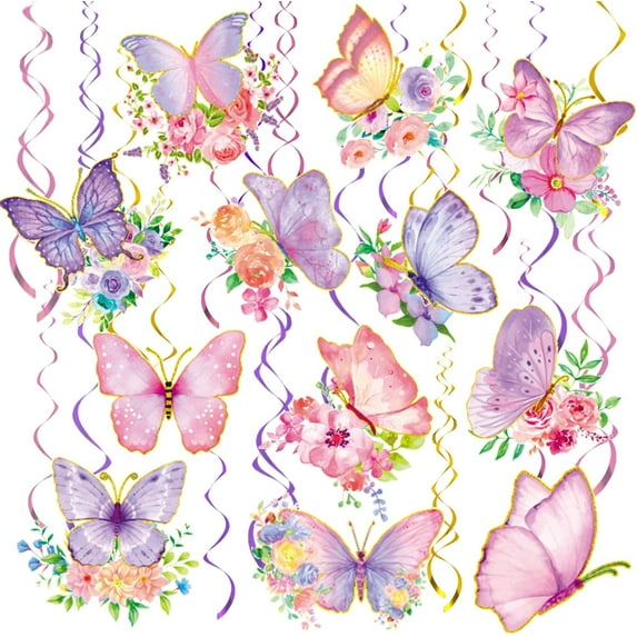 32 count Butterfly Party Decorations, Butterfly Swirl Decorations and ...