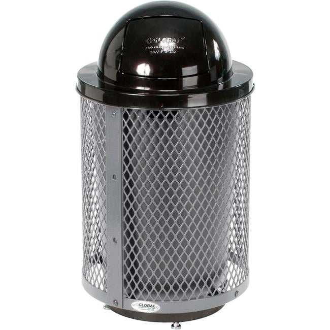 32 gal Outdoor Diamond Steel Trash Can with Dome Lid & Base, Gray ...