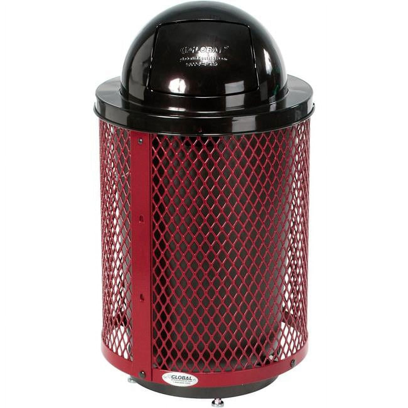 32 gal Outdoor Diamond Steel Trash Can with Dome Lid & Base, Red ...