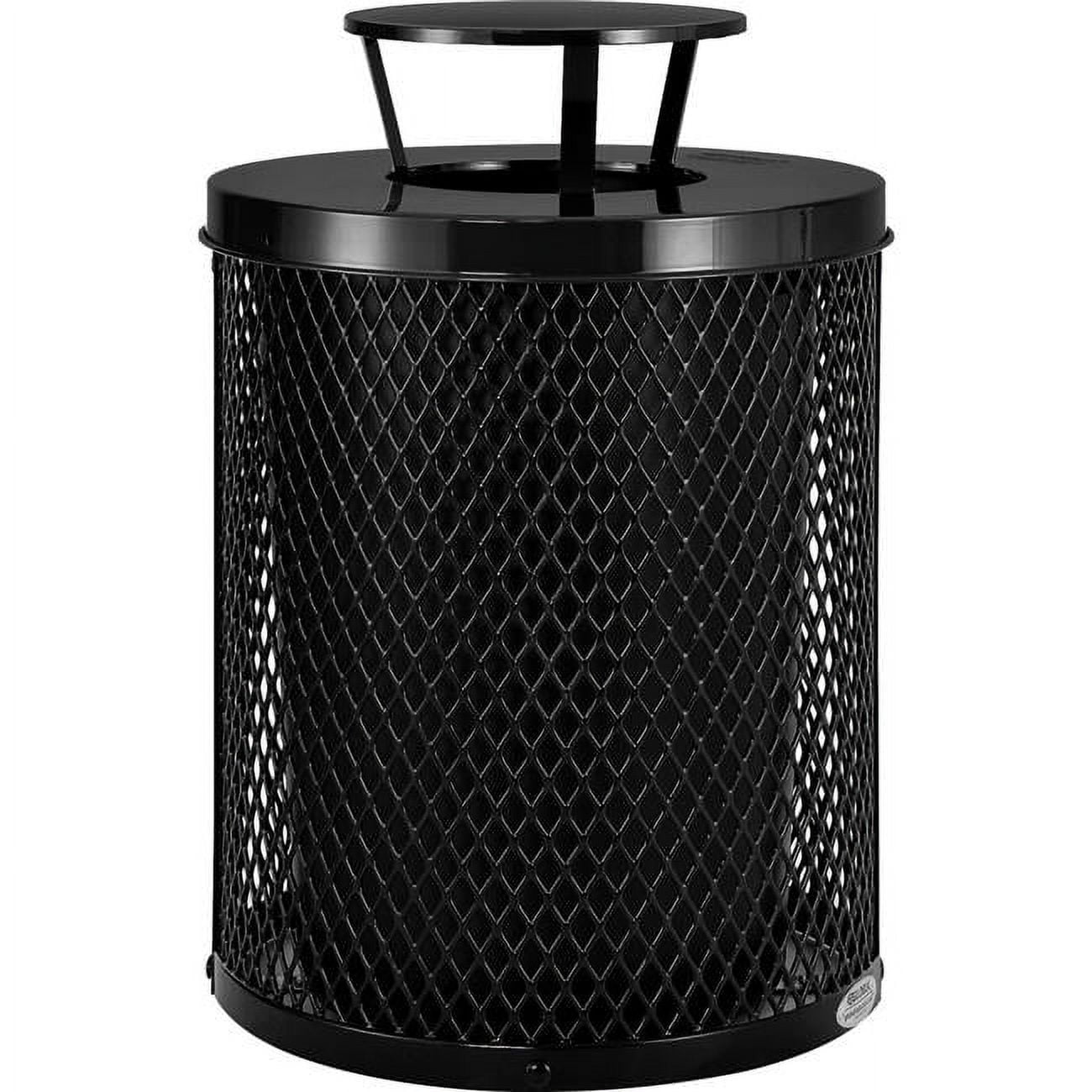 32 gal Outdoor Diamond Steel Trash Can with Rain Bonnet Lid, Black ...