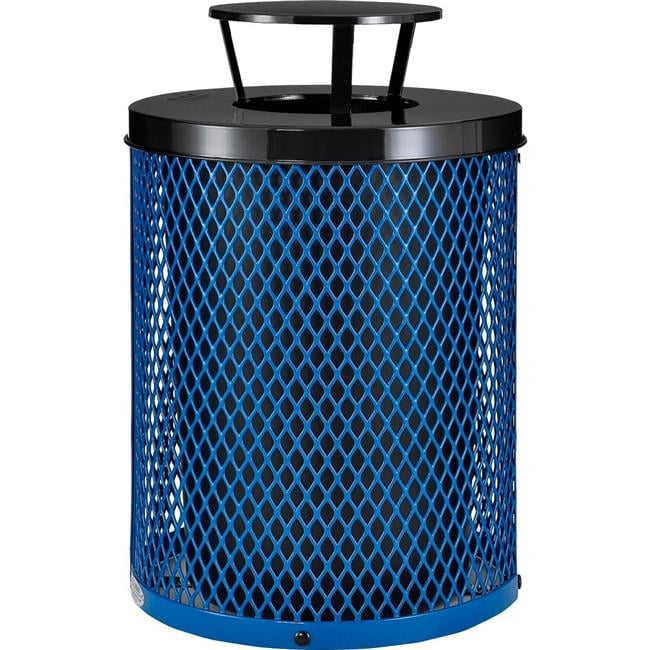 32 gal Outdoor Diamond Steel Trash Can with Rain Bonnet Lid, Blue ...