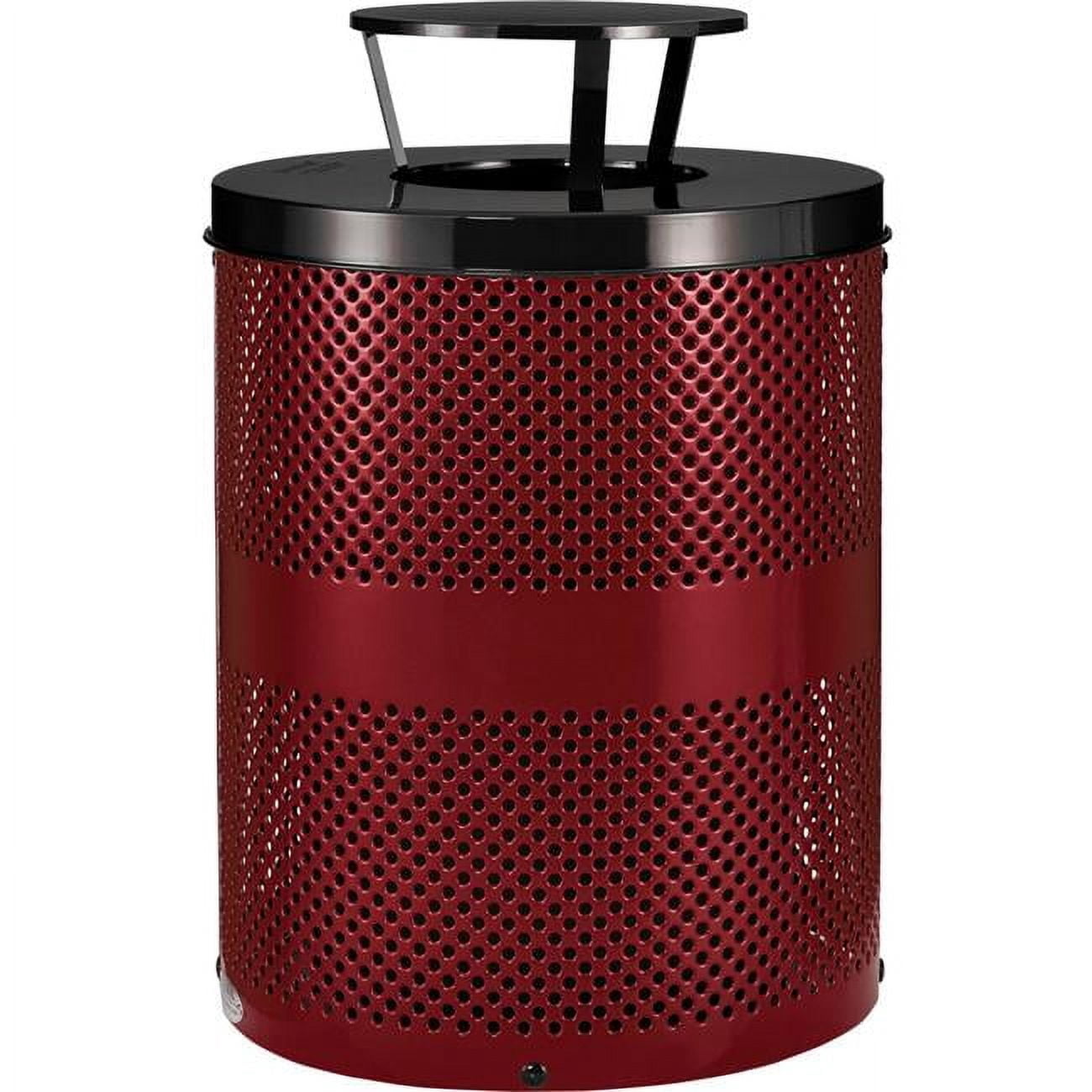 32 gal Outdoor Perforated Steel Trash Can with Rain Bonnet Lid, Red ...