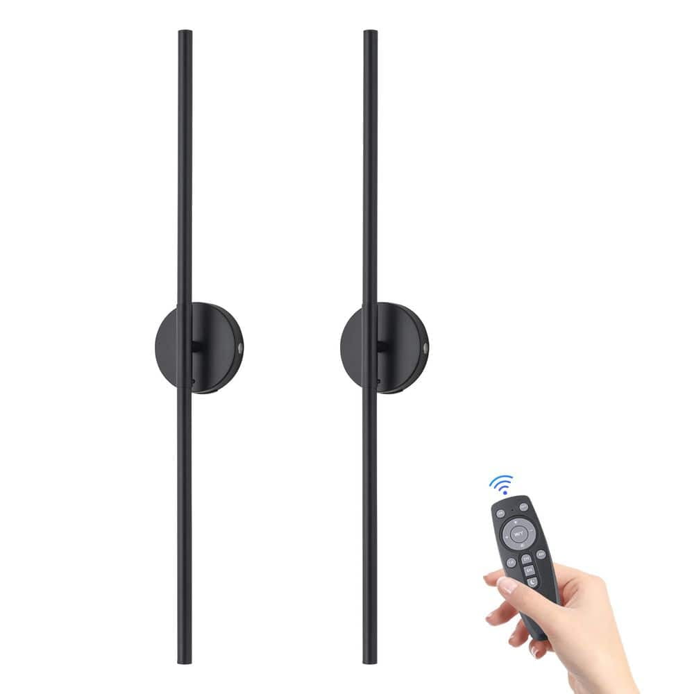 32 in. 2-Light Black Dimmable Color Changing Chargeable LED Wall Lamp ...