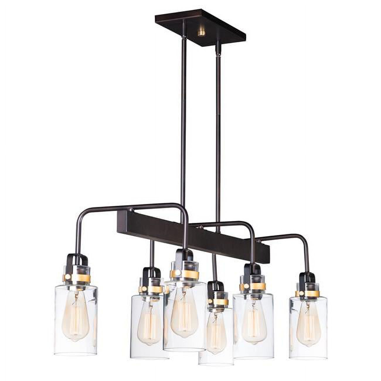 32 in. Magnolia Six-Light Linear Pendant Ceiling Light, Bronze & Gold ...