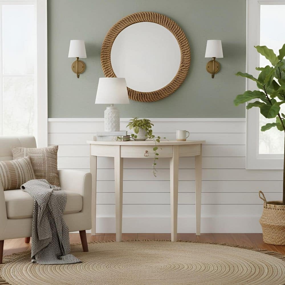 32 in. Unfinished Standard Half Moon Wood Console Table with Drawers ...