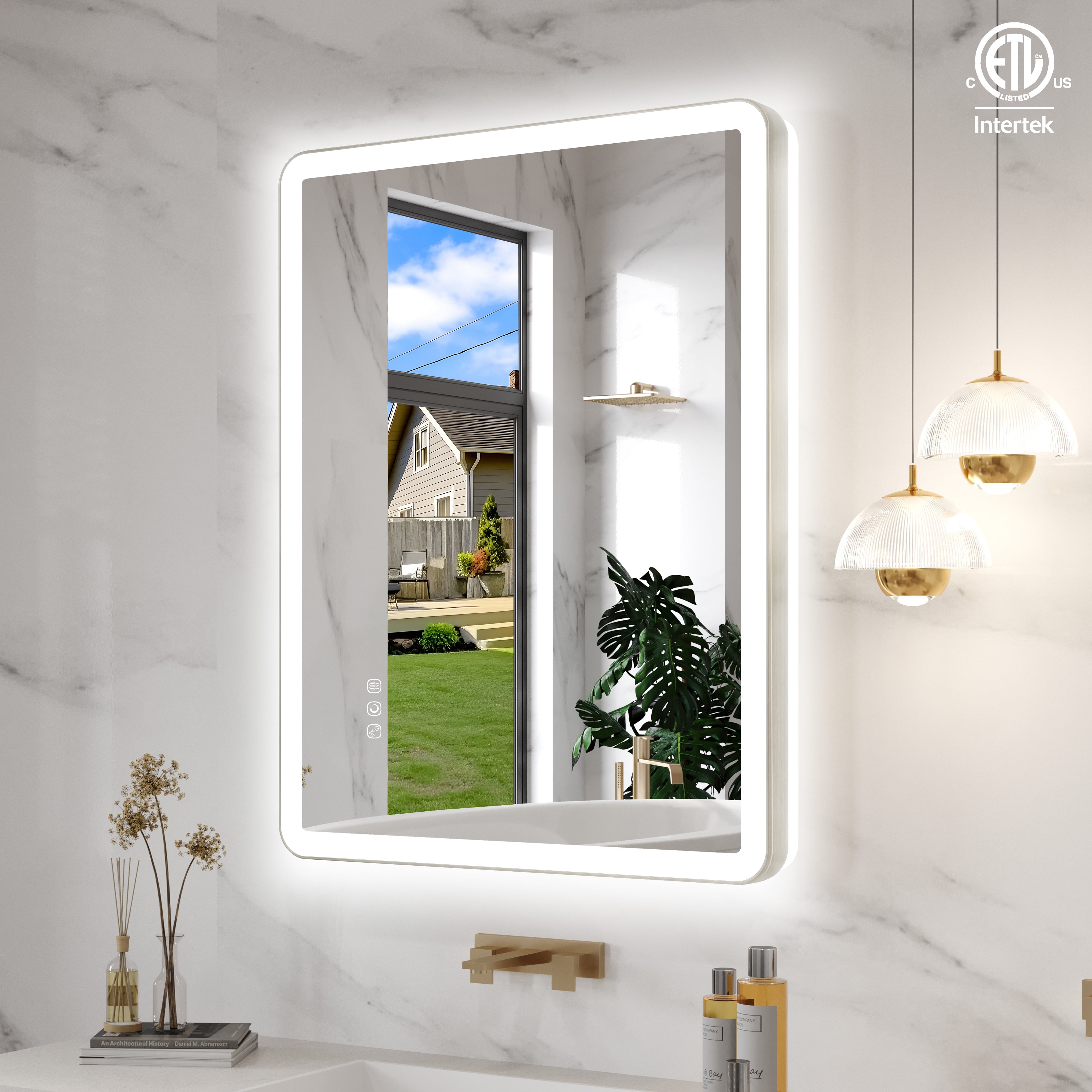 32 in. W x 24 in. H Rectangular Corner-round Border Ultra-bright LED ...