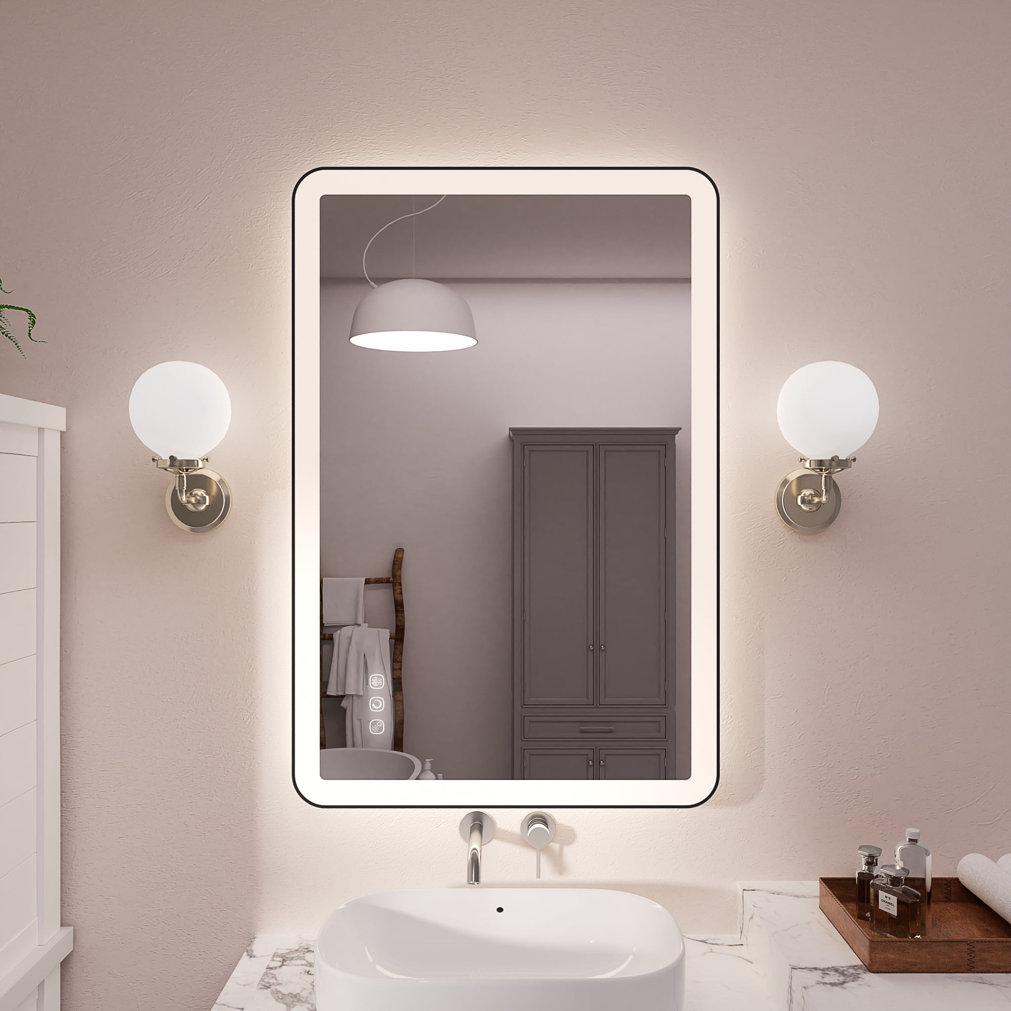 32 in. W x 24 in. H Rectangular Corner-round Border Ultra-bright LED ...