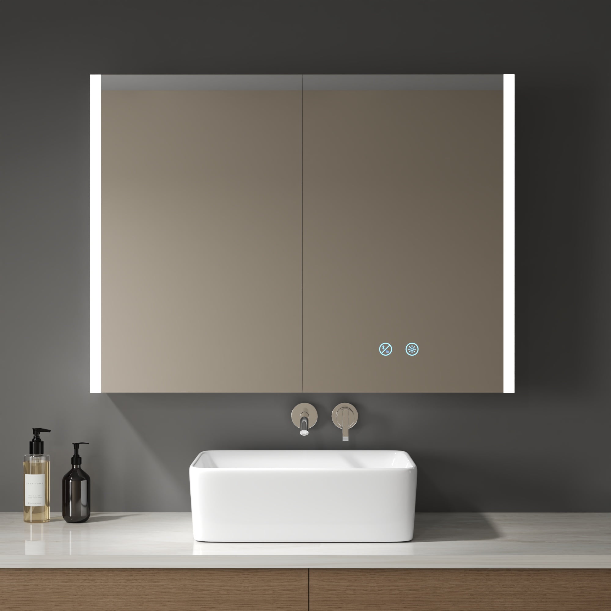 32 in. W x 24 in. H Rectangular Wall Mounted LED Light Medicine Cabinet with Mirror, Anti-Fog ...