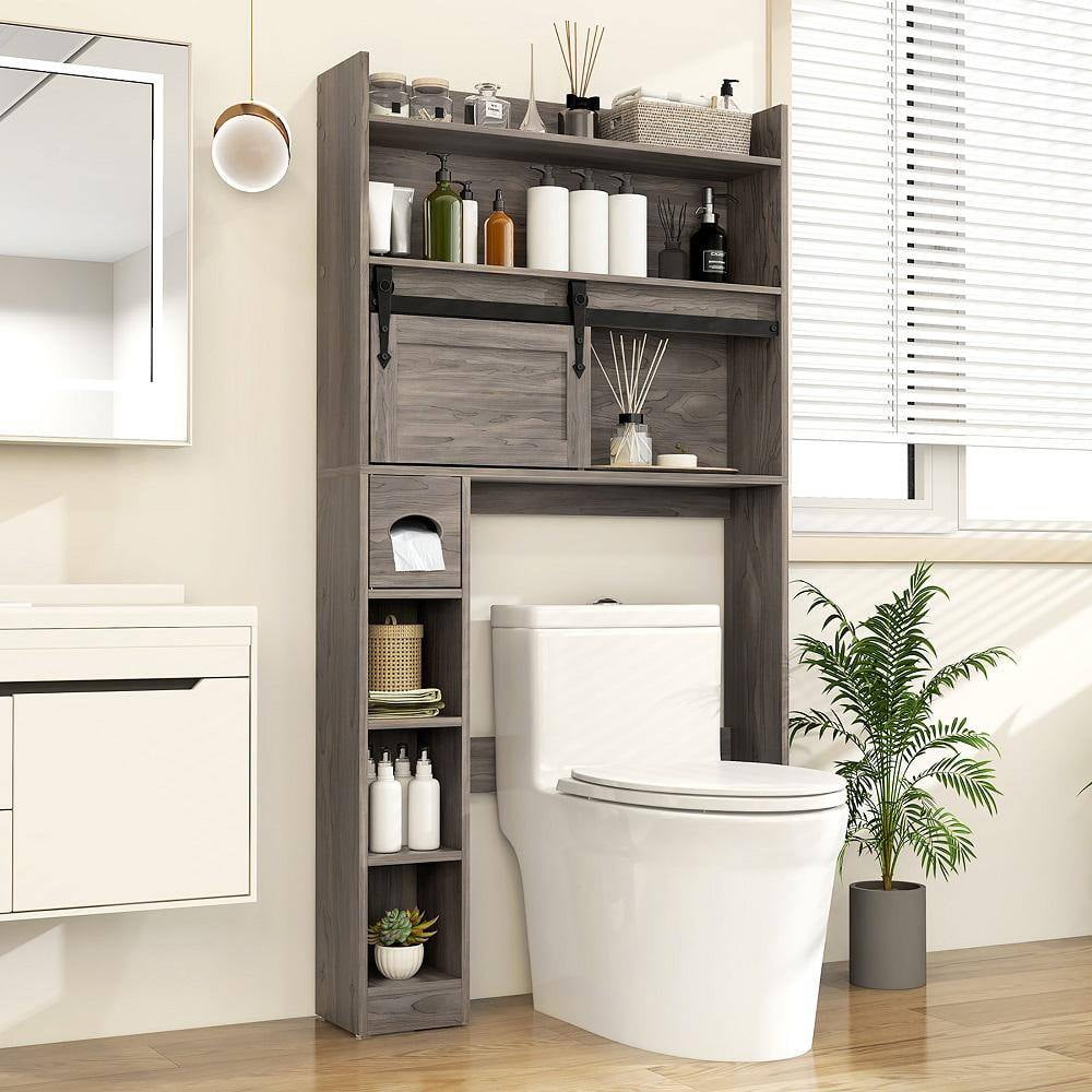 32 in. W x 62 in. H x 7.5 in. D Grey Over The Toilet Storage with ...