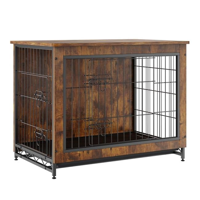32 in. Wooden Dog Crate Furniture, Double Doors, Modern Dog Kennel ...
