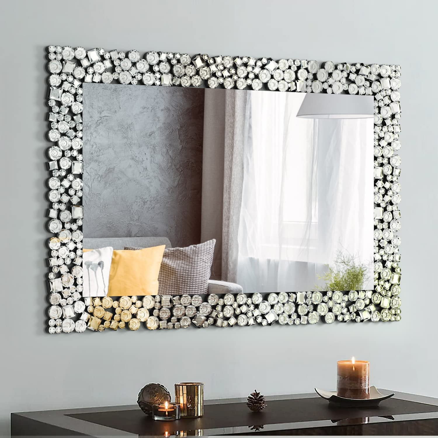 32 in. x 47 in. Bathroom Large Mosaic Frame Decorative Rectangle Wall ...