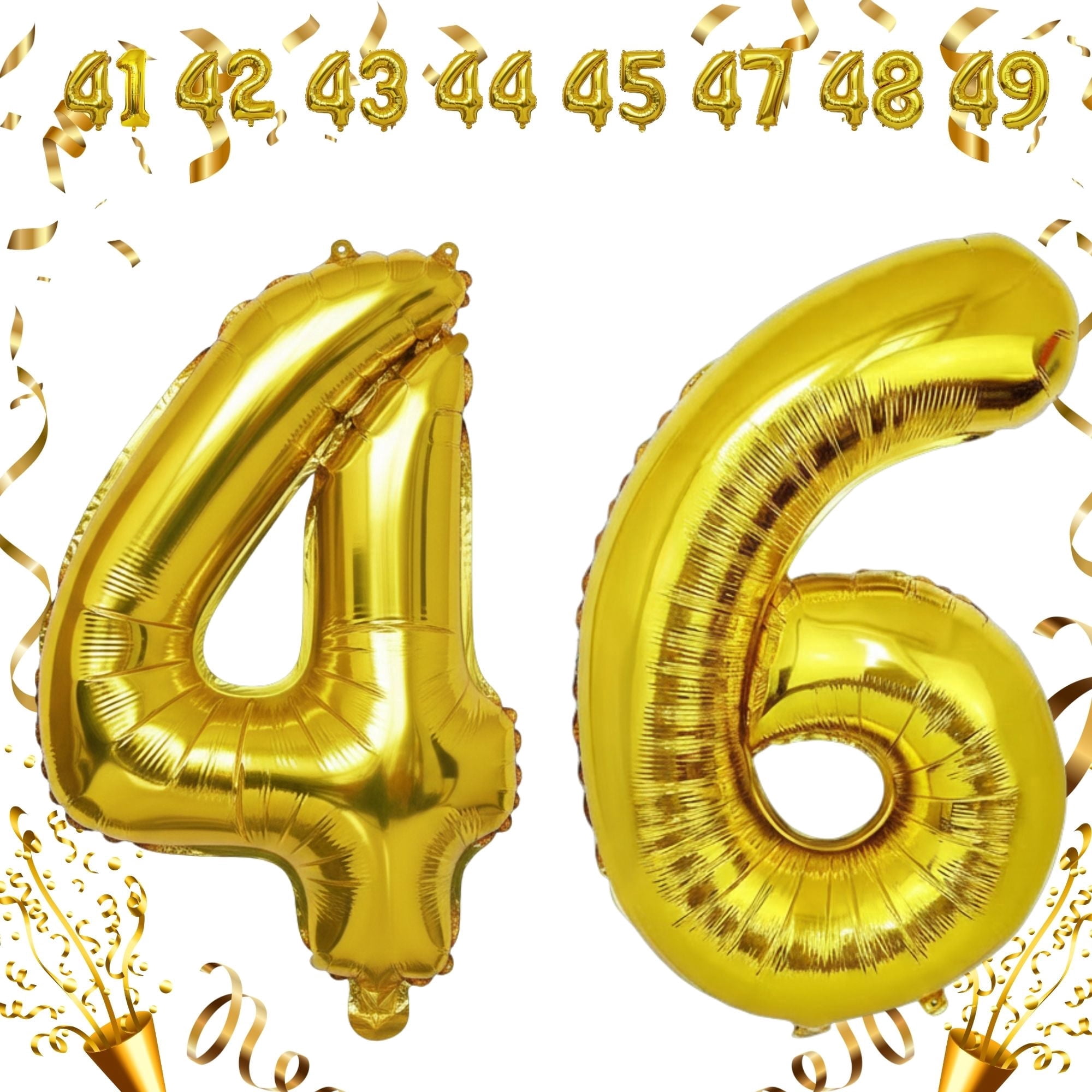 32 inch Big Gold Foil Mylar Number 46 Balloon - Helium & Air Filled ...