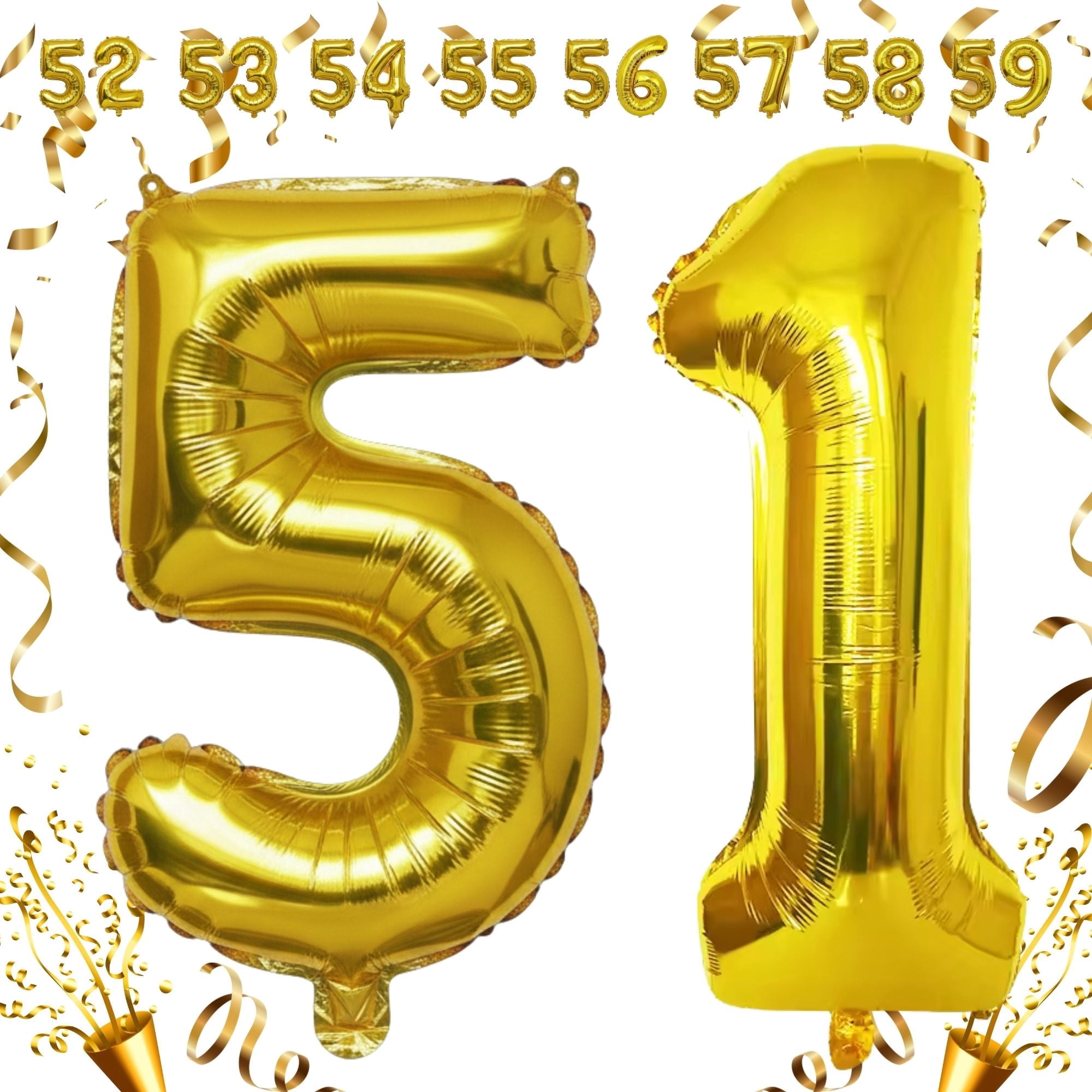 32 inch Big Gold Foil Mylar Number 51 Balloon - Helium & Air Filled ...