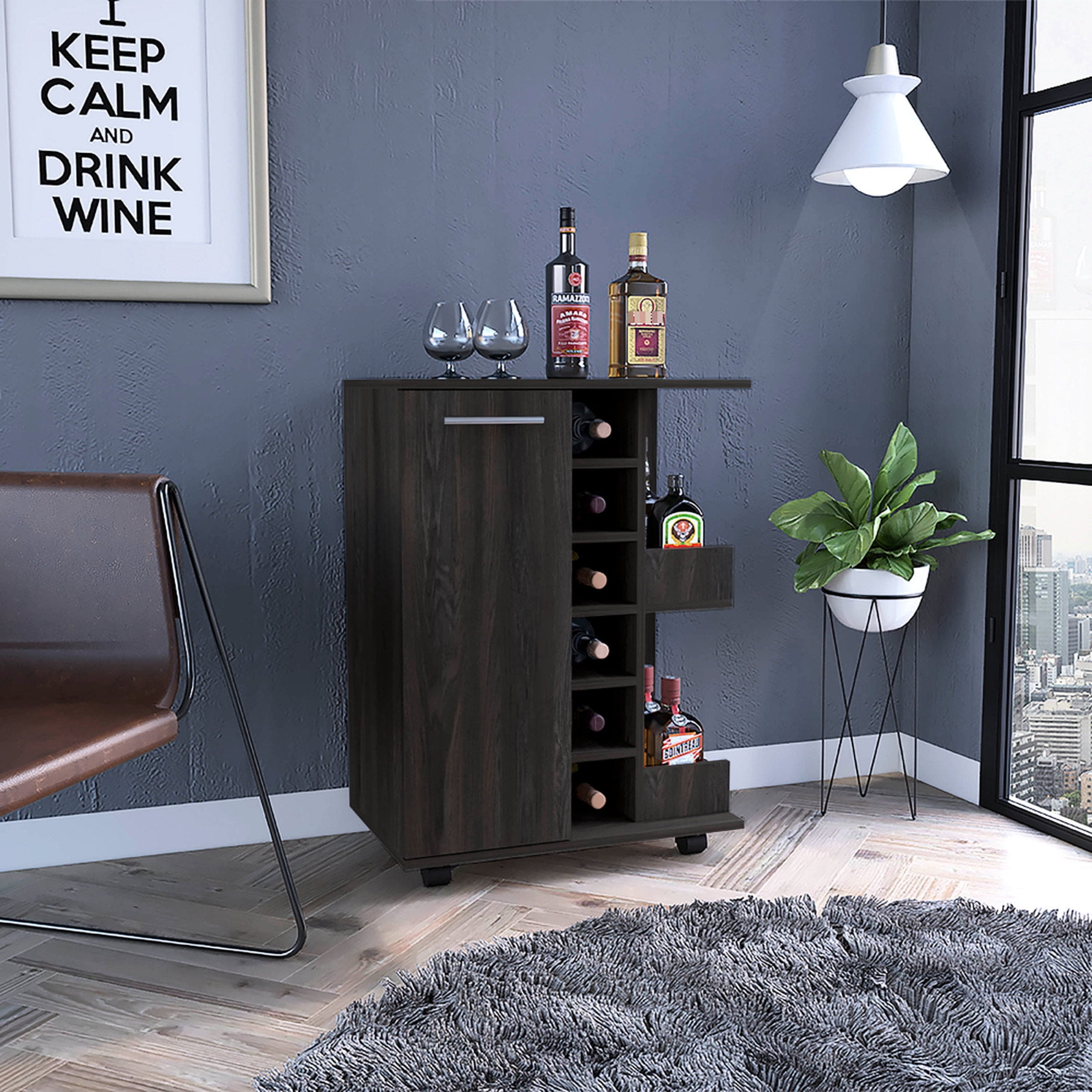 32-inch Coffee Cart for Espresso | 6 Bottle Cubbies, 2 Side Shelves ...