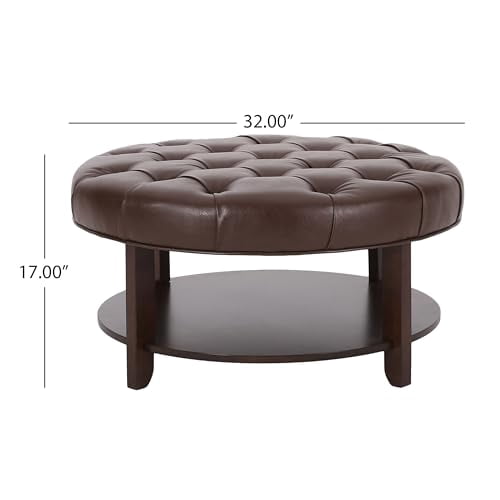32 inch Faux Leather Round Ottoman Coffee Table, Button Tufted Cocktail ...