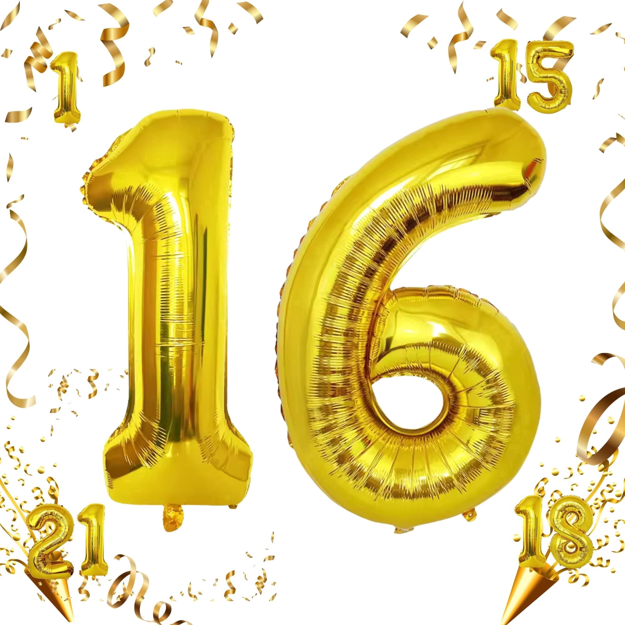 Gold 16 Number Balloon 32 inch Giant Helium & Air Inflation Foil Mylar ...