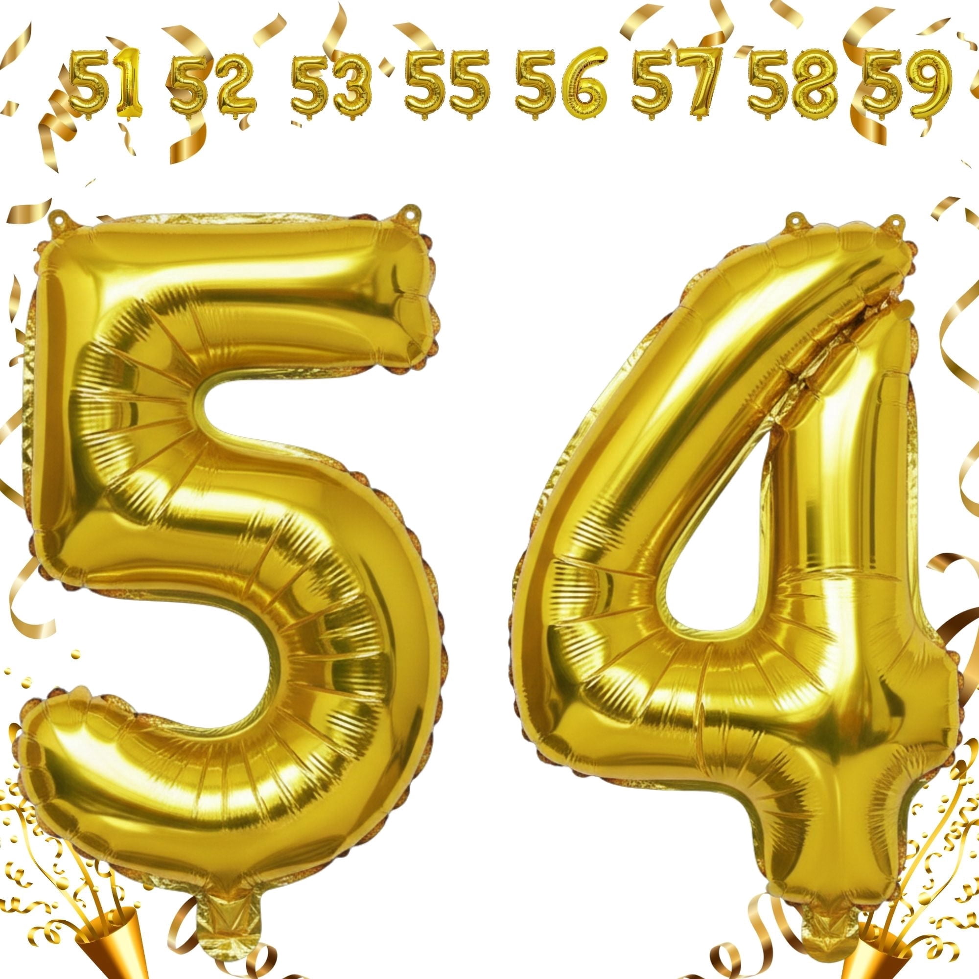 32 inch Giant Gold Foil Mylar Number 54 Balloon - Helium & Air Filled ...