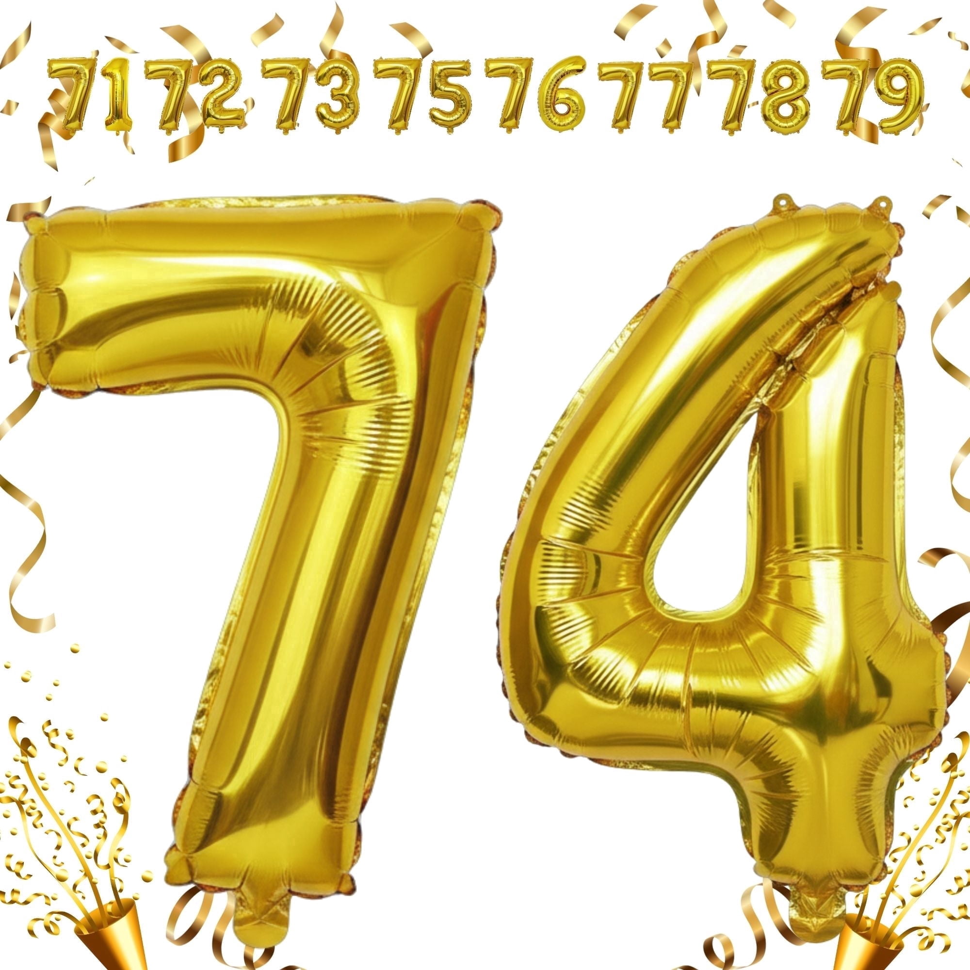 32 inch Gold Foil Mylar Number 74 Balloon - Helium & Air Filled Self ...