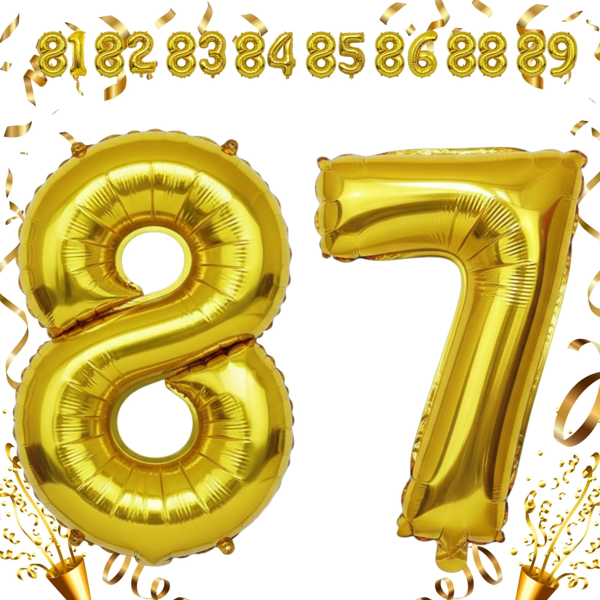 32 inch Giant Gold Foil Mylar Number 87 Balloon - Helium & Air Filled ...