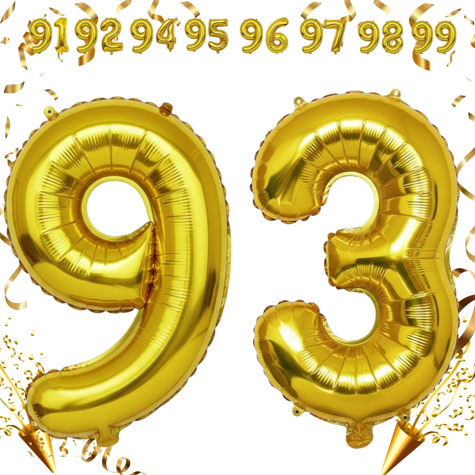 32 inch Gold Foil Mylar Number 93 Balloon - Helium & Air Inflation Self ...