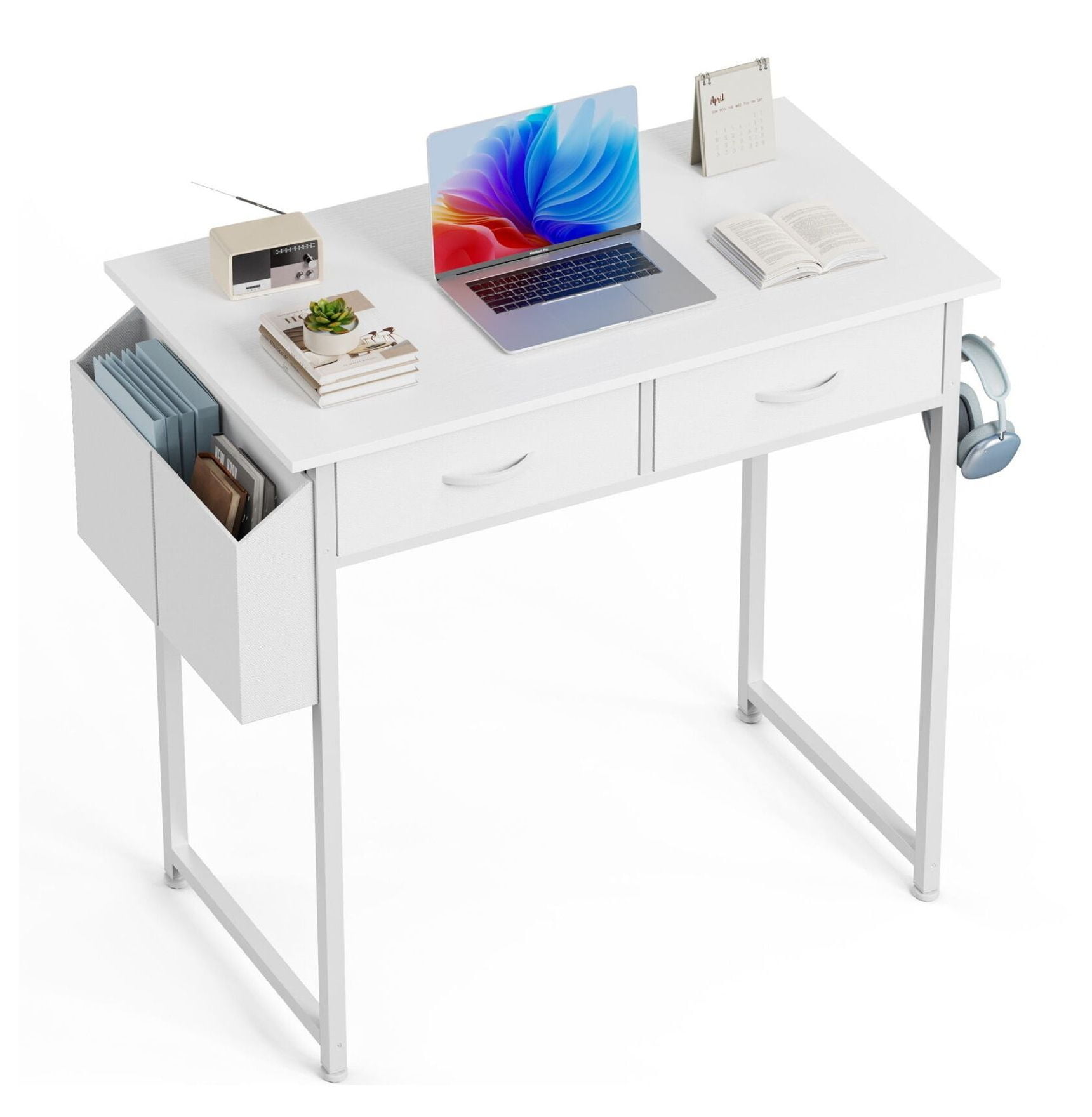 32 inch Home Office Small Computer Desk Writing PC Table with 2 Fabric ...