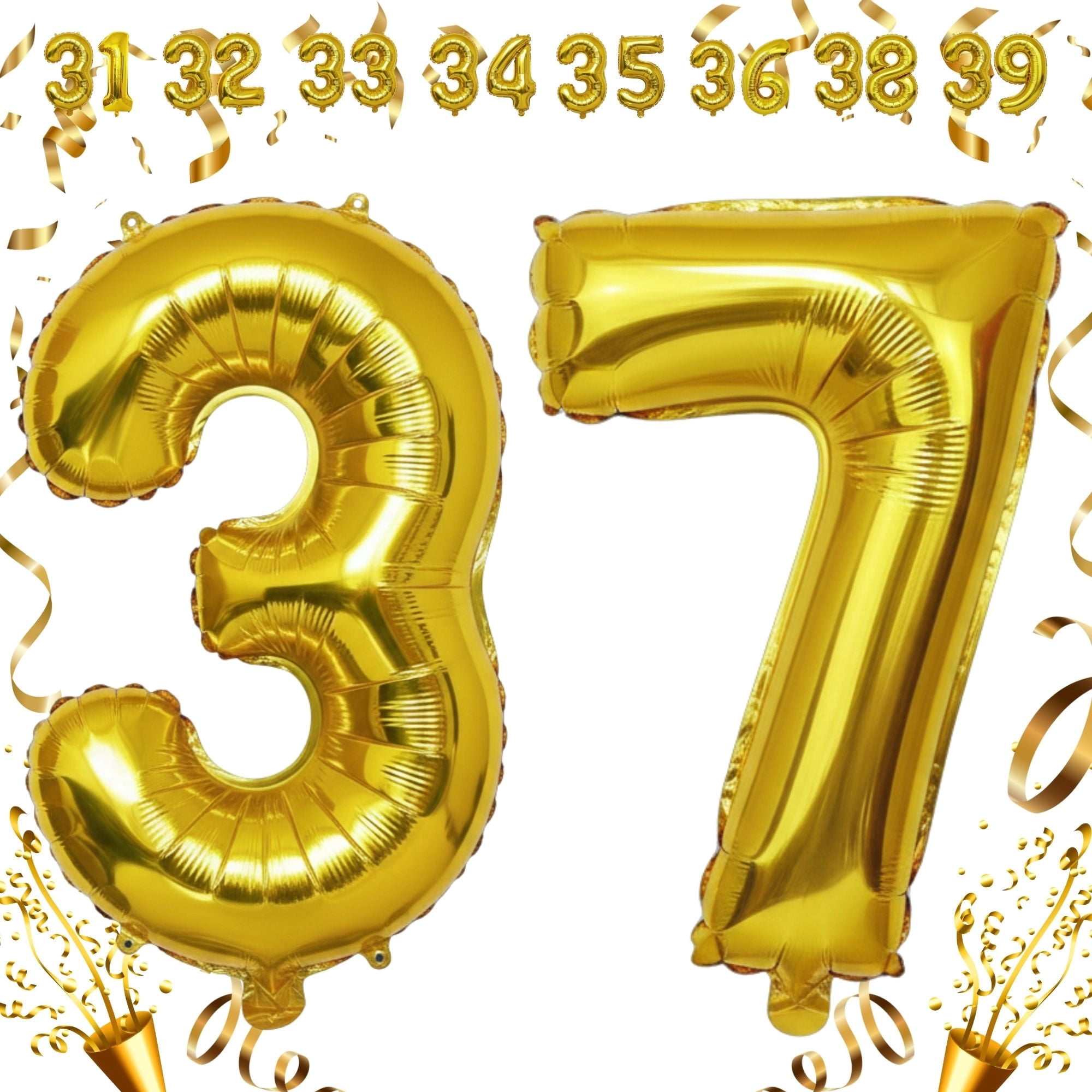 32 inch Huge Gold Foil Mylar Number 37 Balloon - Helium & Air Filled ...