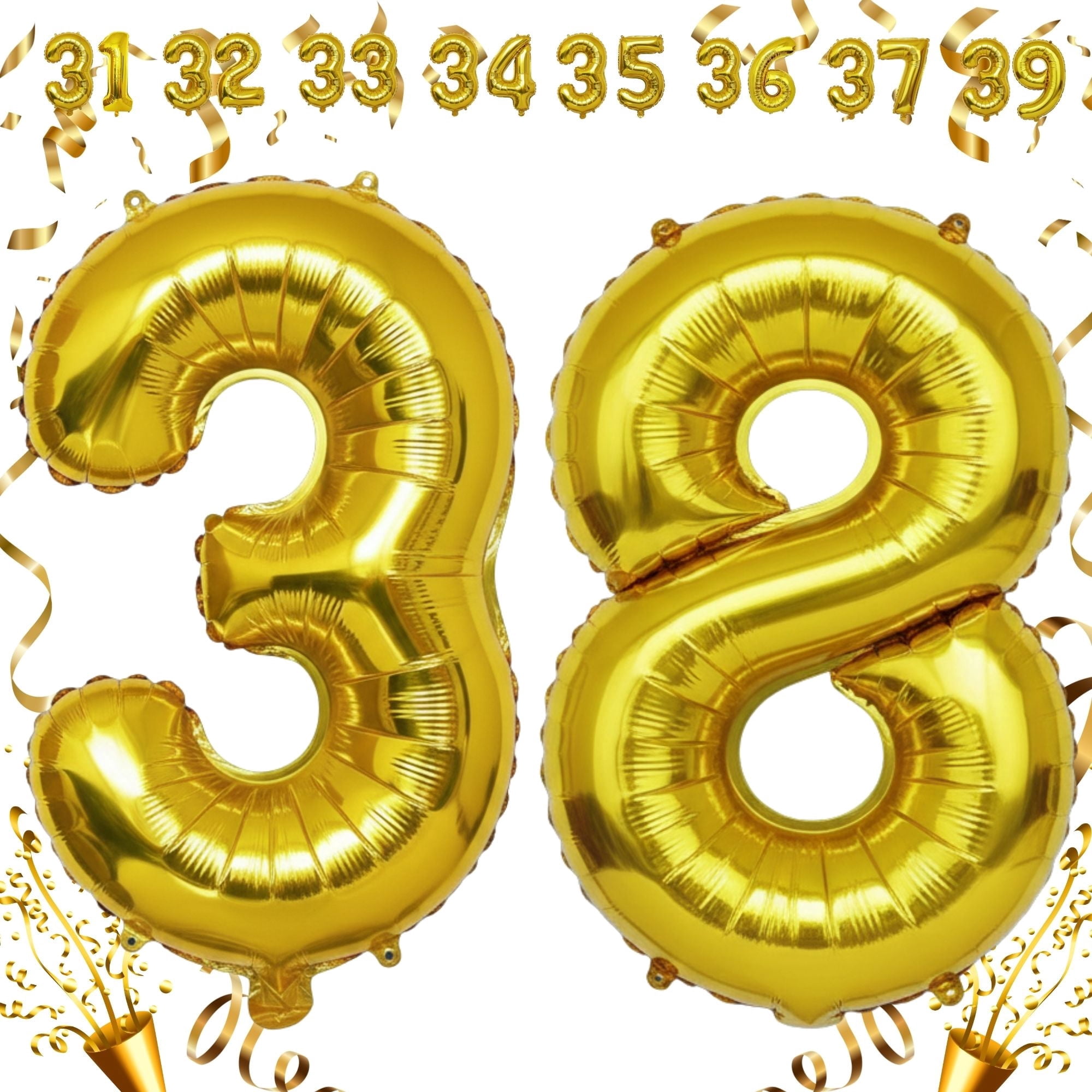 32 inch Huge Gold Foil Mylar Number 38 Balloon - Helium & Air Filled ...