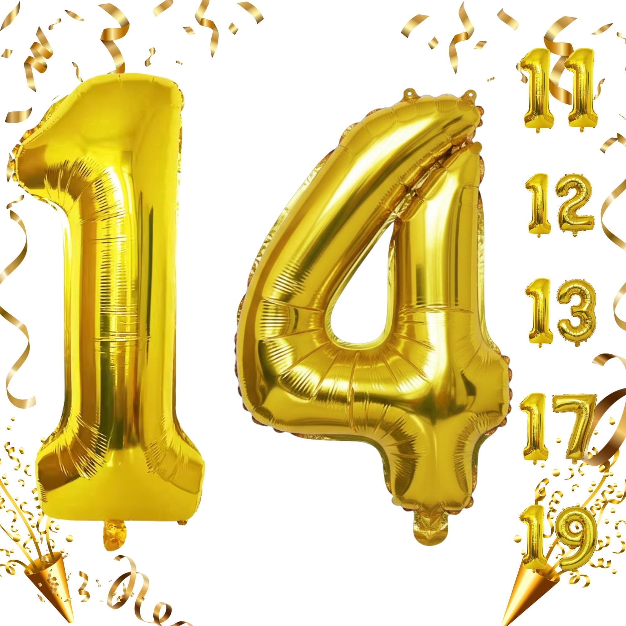 Gold 14 Number Balloon 32 inch Jumbo Helium & Air Inflation Foil Mylar ...