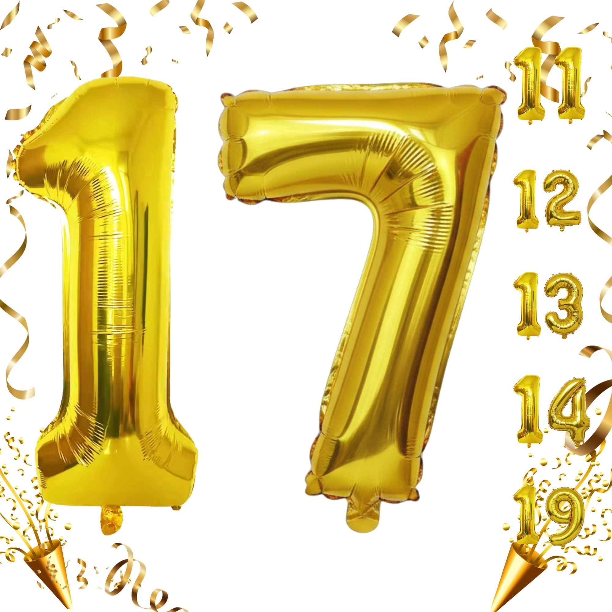Gold 17 Number Balloon 32 inch Jumbo Helium & Air Inflation Foil Mylar ...