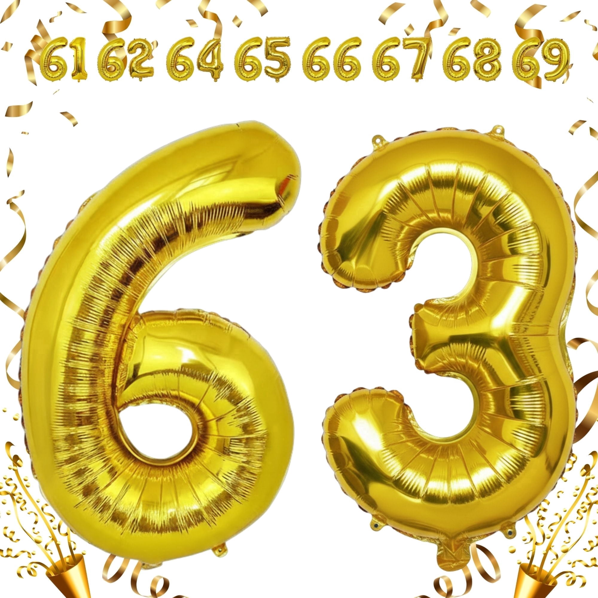 Gold 63 Number Balloon 32 inch Jumbo Helium & Air Inflation Foil Mylar ...