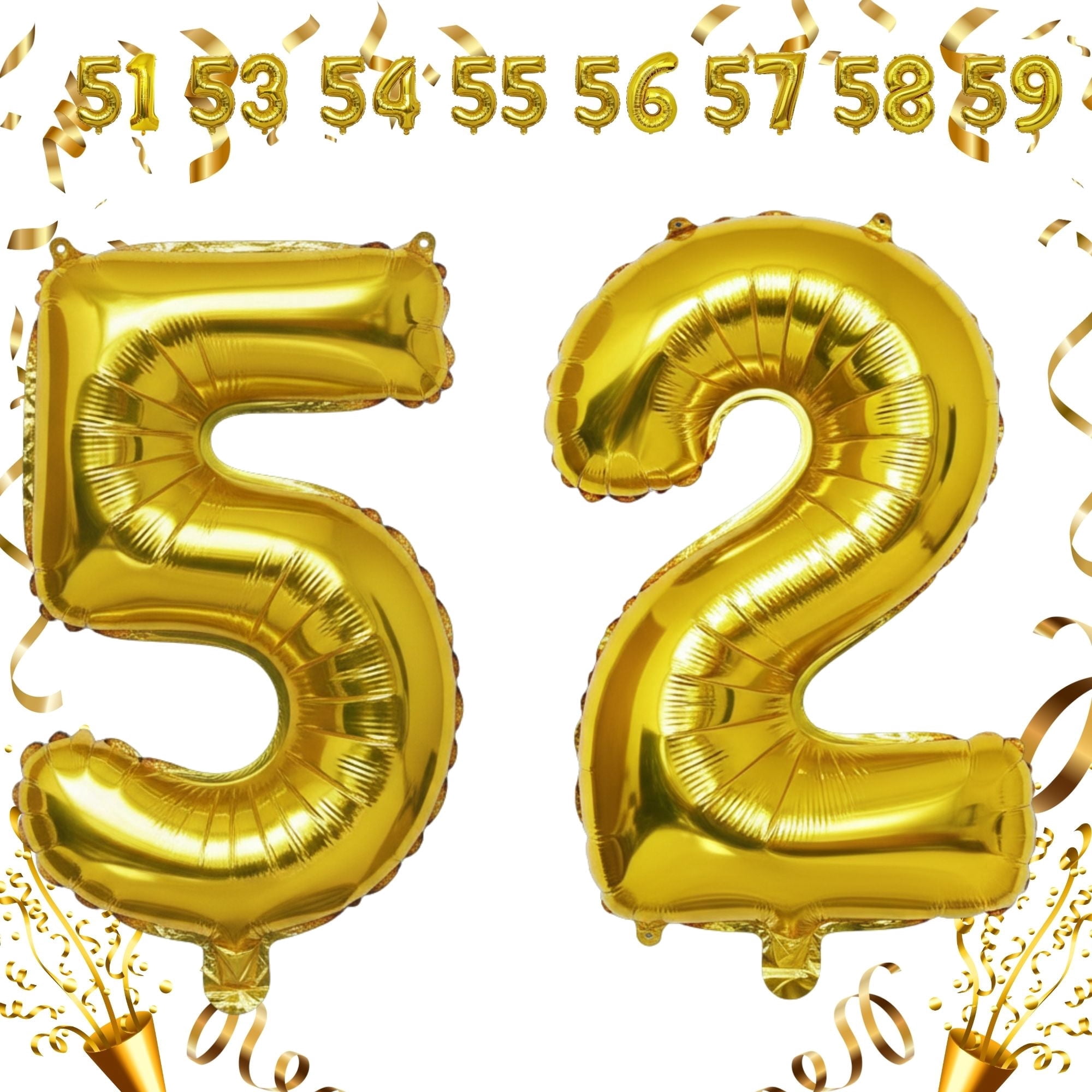 32 inch Large Gold Foil Mylar Number 52 Balloon - Helium & Air Filled ...