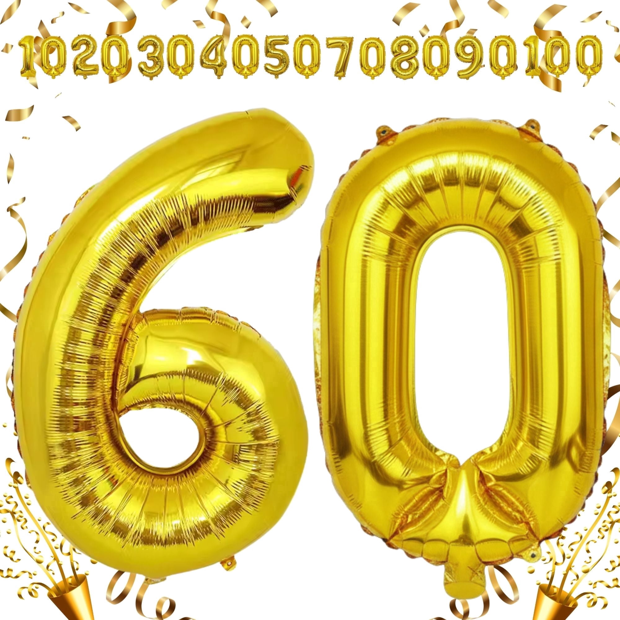 Gold 60 Number Balloon 32 inch Large Helium & Air Filled Foil Mylar ...