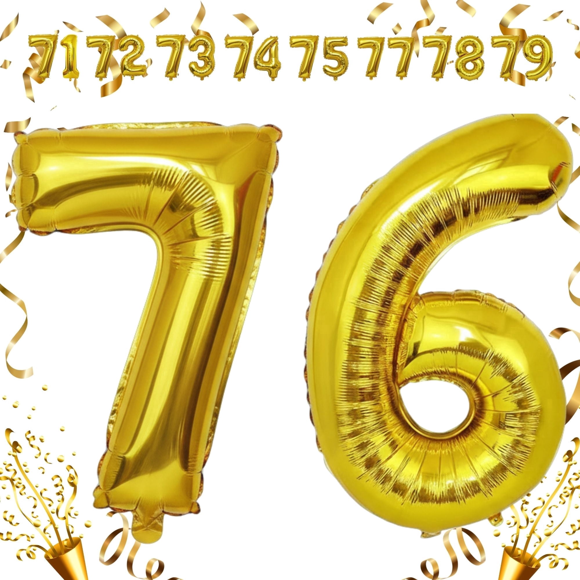 32 inch Large Gold Foil Mylar Number 76 Balloon - Helium & Air Filled ...