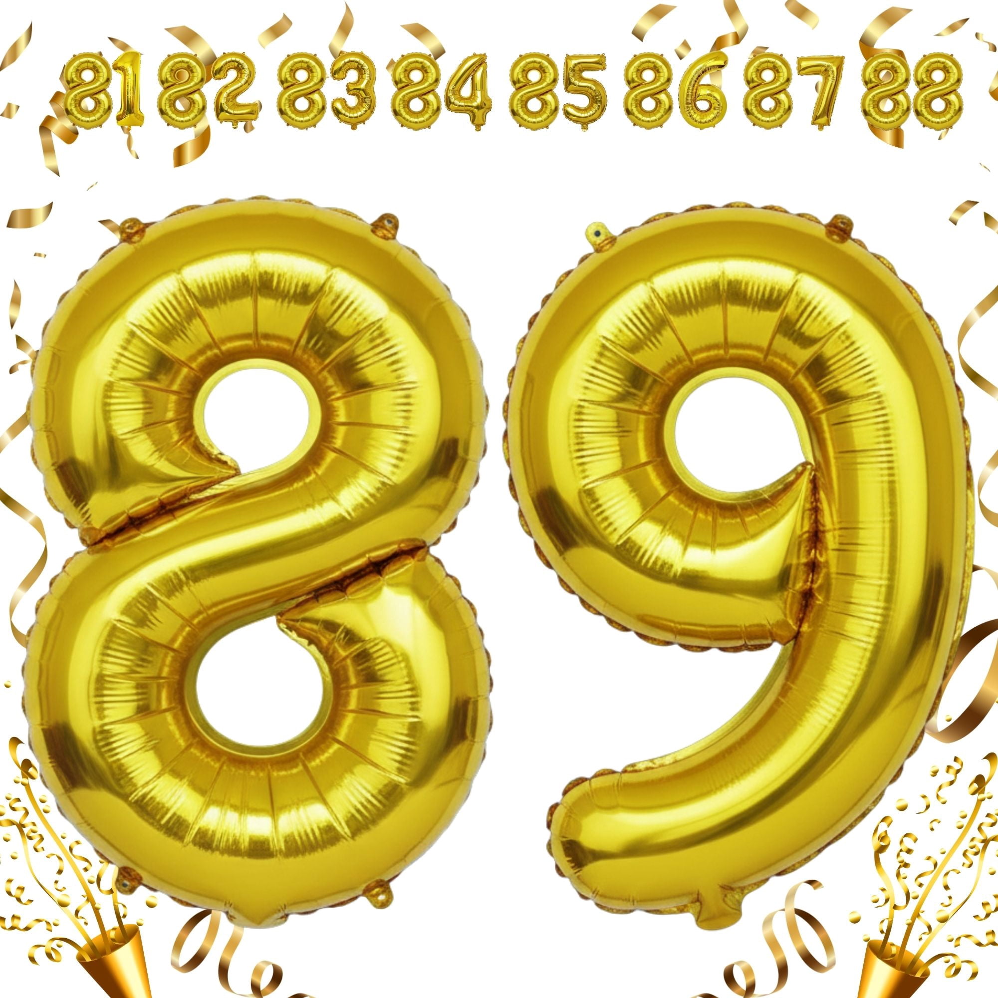 32 inch Large Gold Foil Mylar Number 89 Balloon - Helium & Air Filled ...