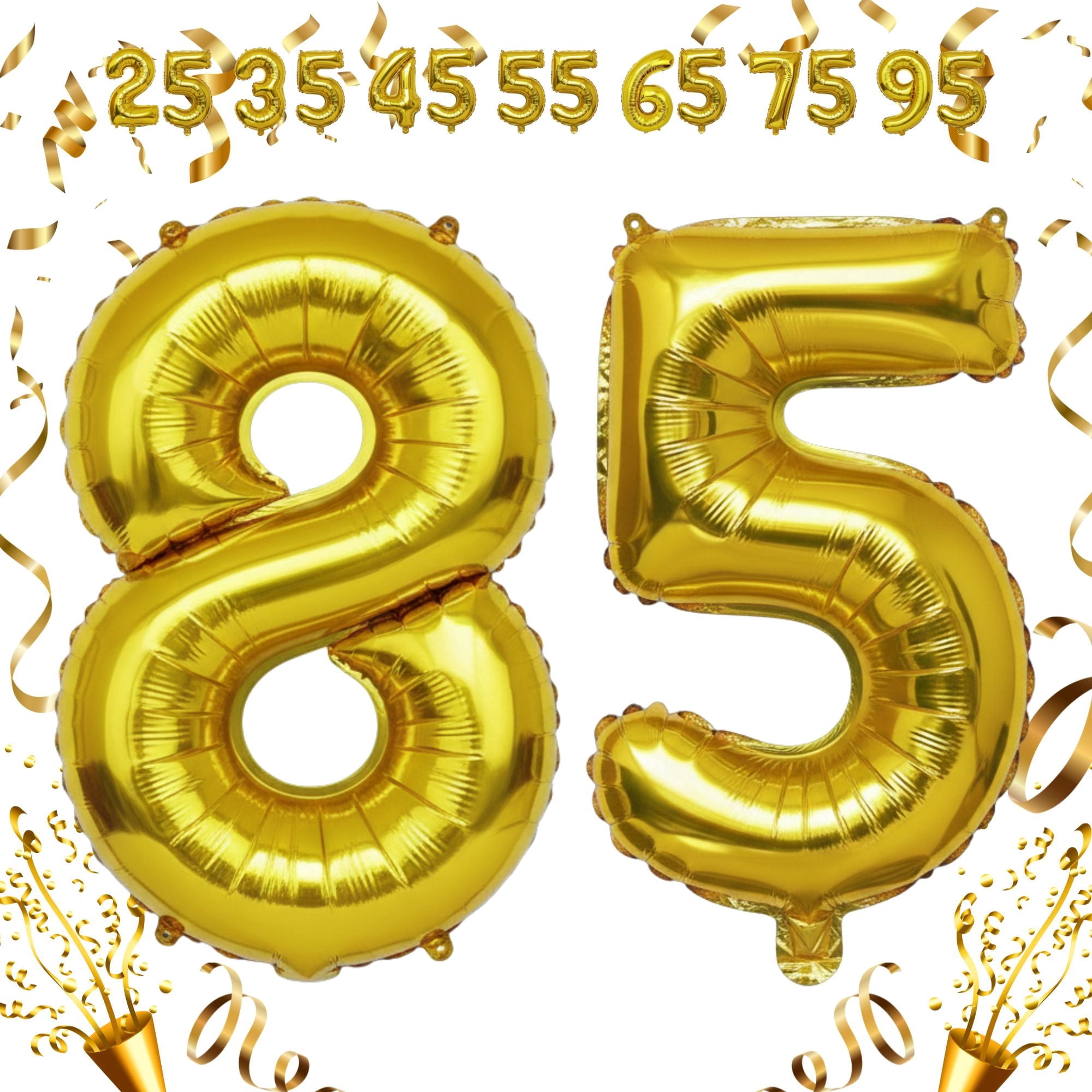 32 inch Metallic Gold Foil Mylar Number 85 Balloon - Jumbo Helium & Air ...
