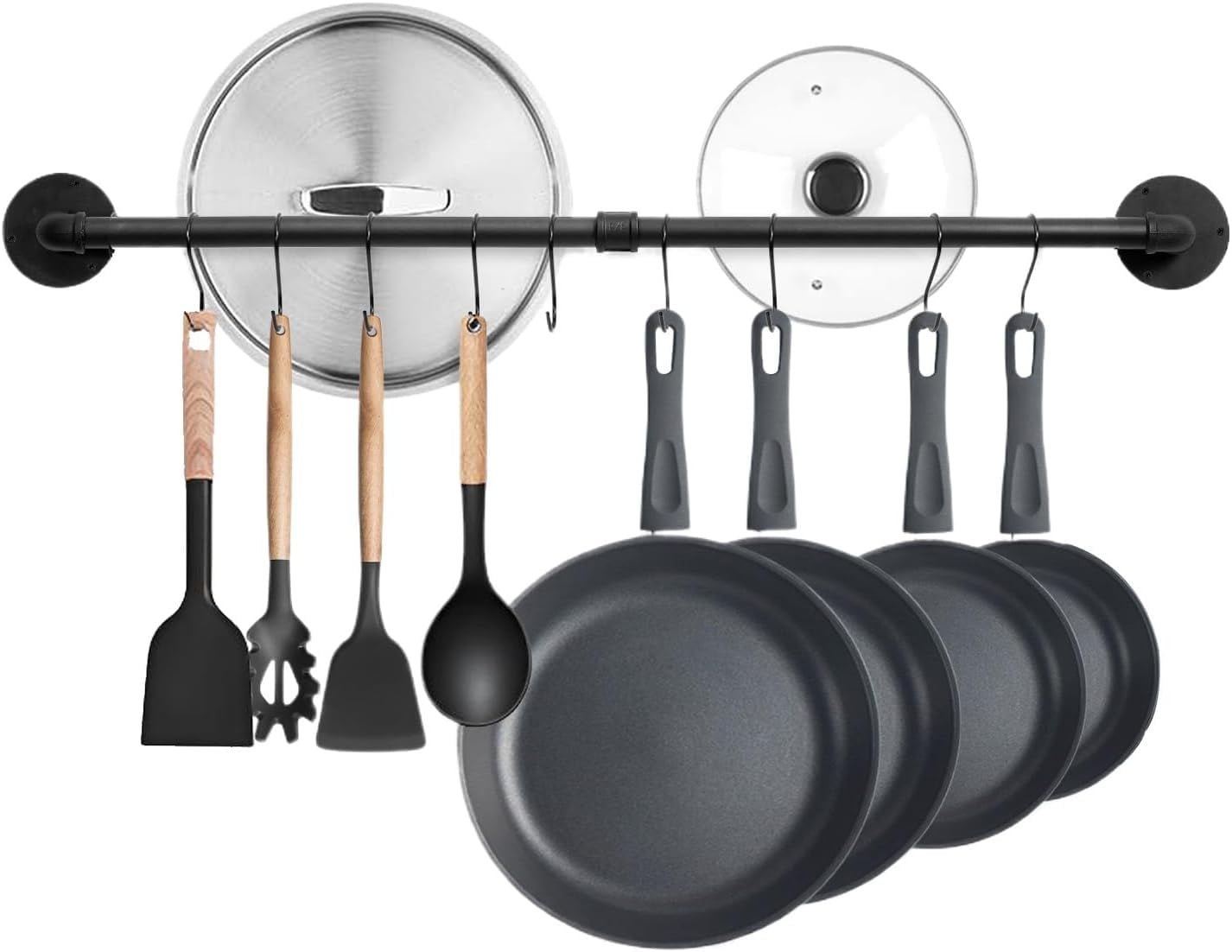 32 inch Pot Rack Wall Mounted Pan Hangers for Kitchen, Industrial Pipe ...