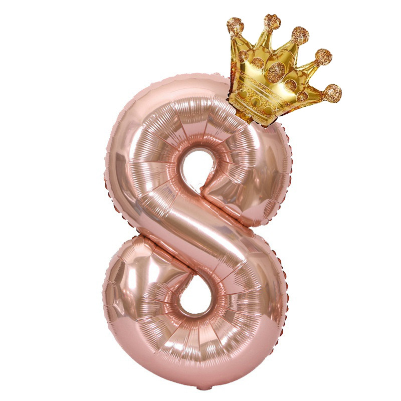 32 inch Rose Gold Crown Digital Balloon Set BOYS AND GIRLS Big Number ...