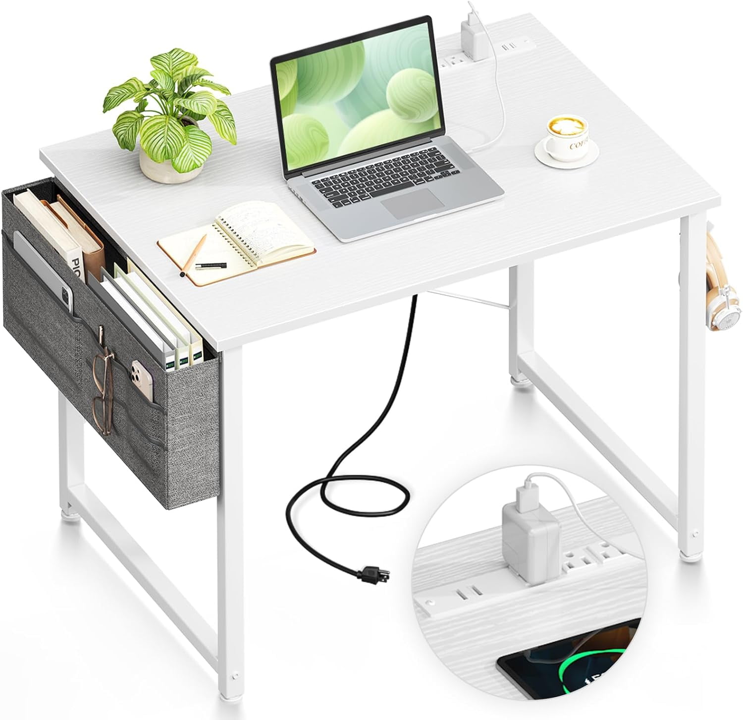 32 inch Small Computer Desk with Power Outlet, Teen Study Table Home ...