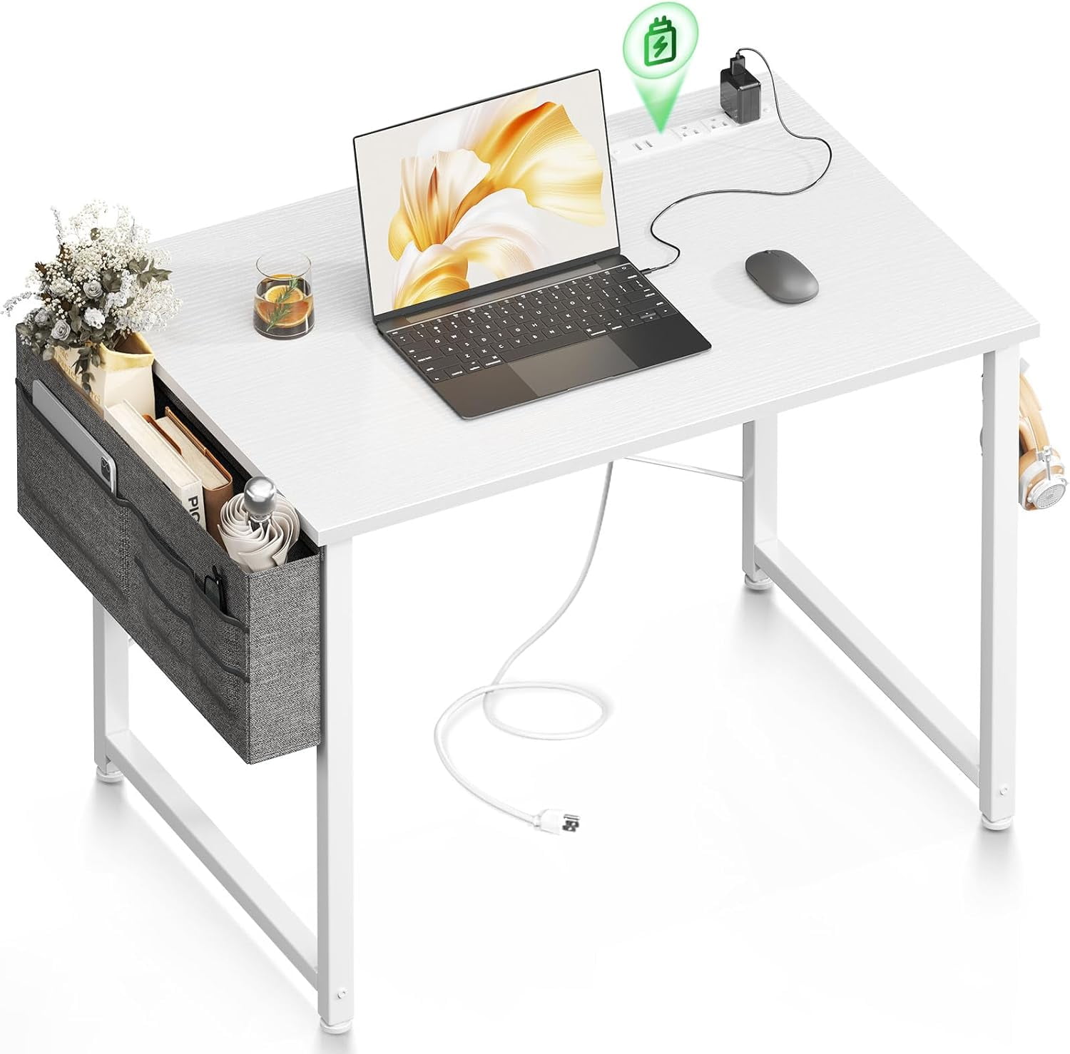 32 inch Small Computer Desk with Power Outlet, Teen Study Table Home ...
