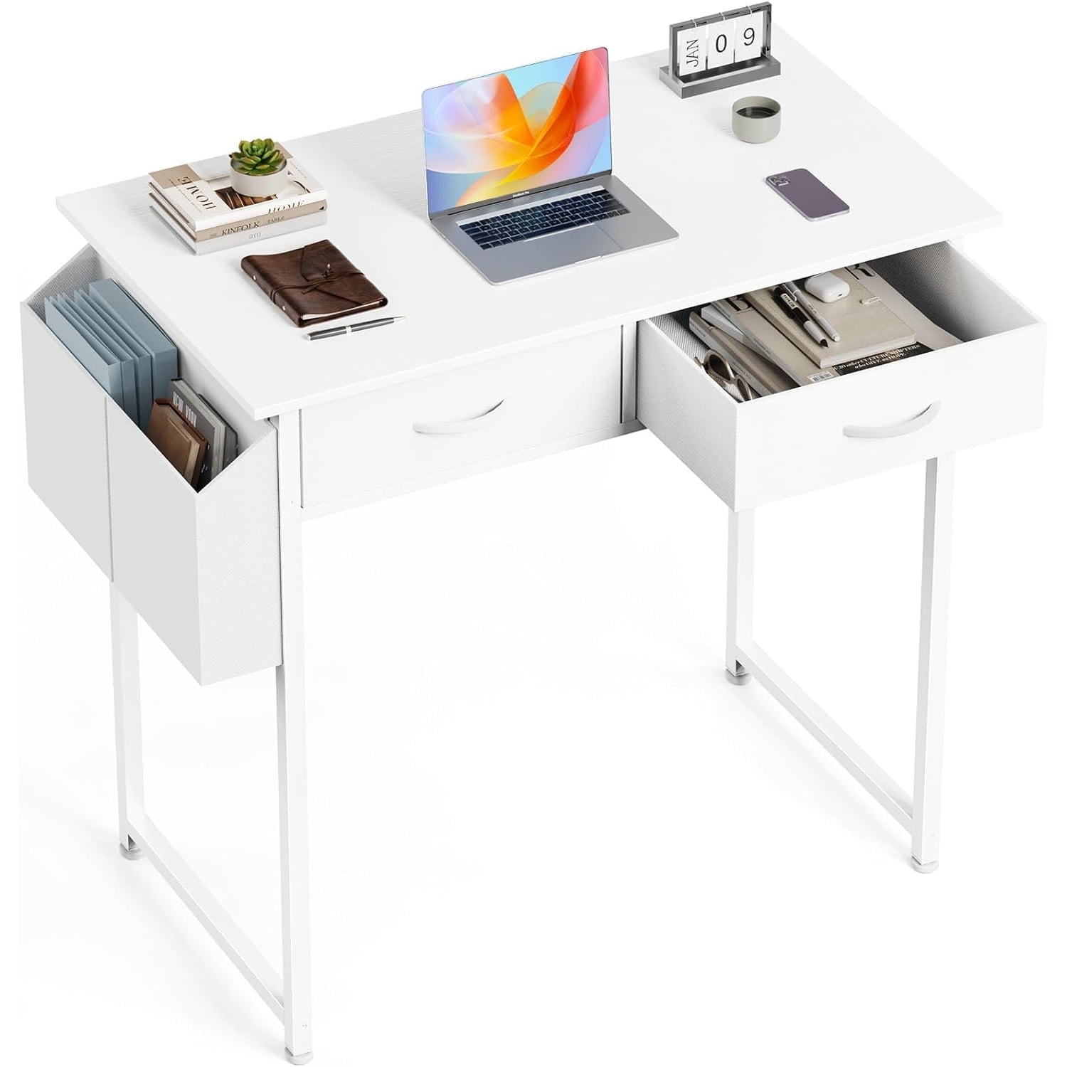 32 inch Small Desk with Drawers, Modern Study Writing Table Computer ...
