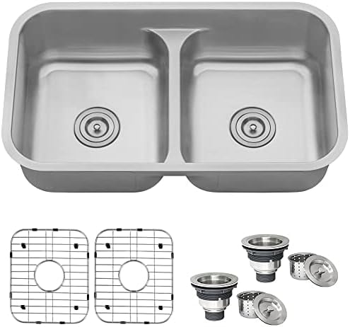 32-inch Undermount Kitchen Sink – 50/50 Double Bowl Kitchen Sink, 16 ...