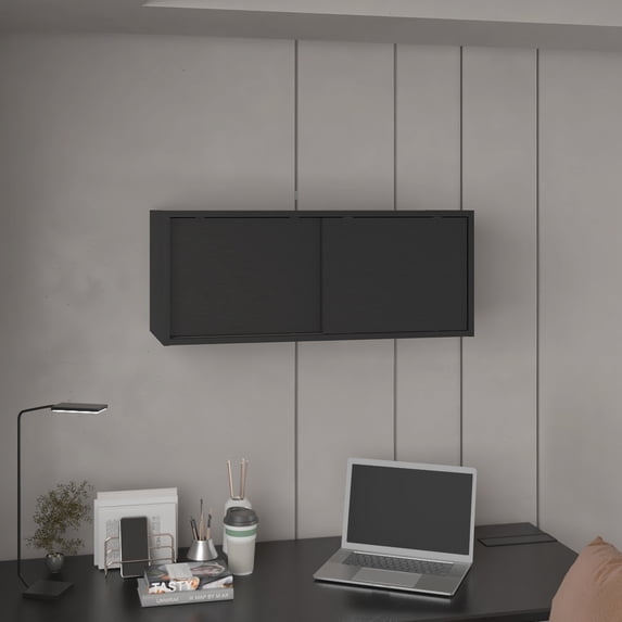 32-inch Wide Black Modern Wall Cabinet, Ideal for Office Organization ...