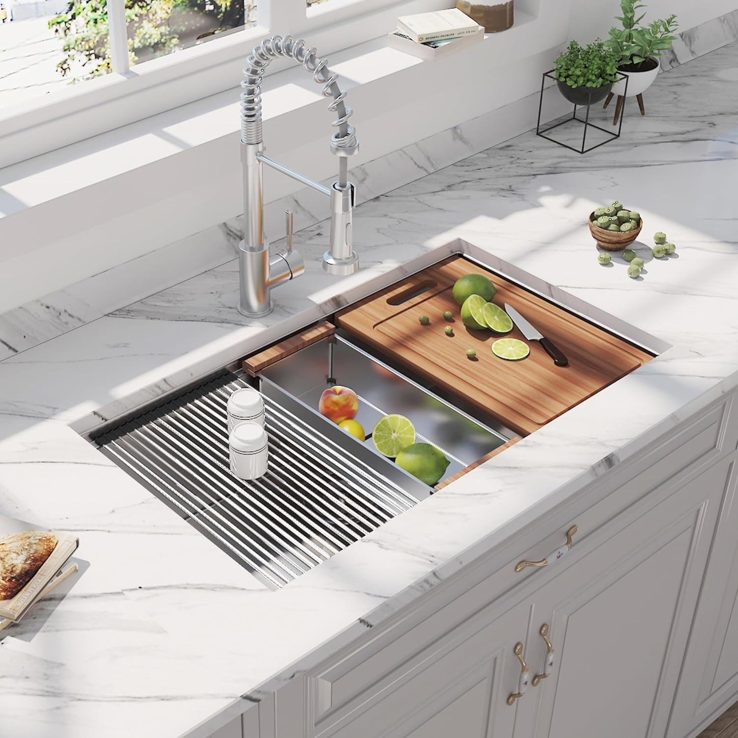 32-inch Workstation Undermount Kitchen Sink, Stainless Steel Handmade ...