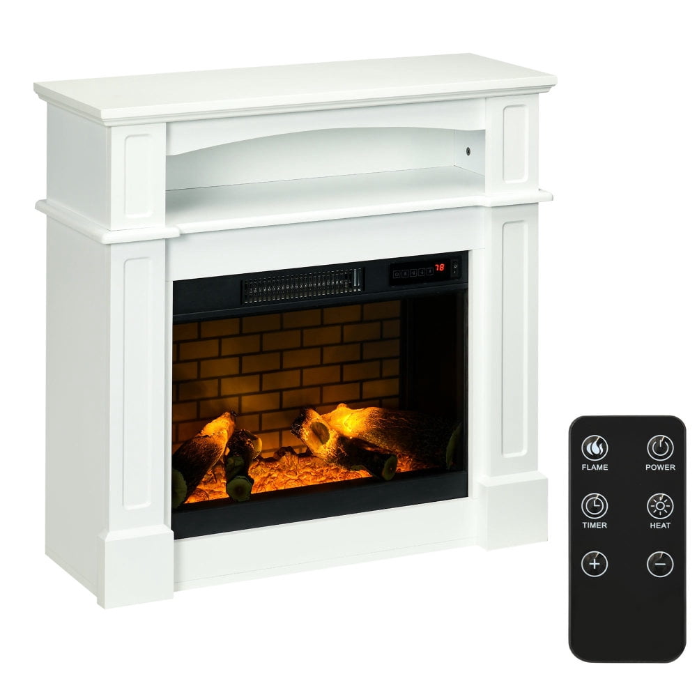 32-inch electric fireplace with mantel, free-standing heater with LED ...