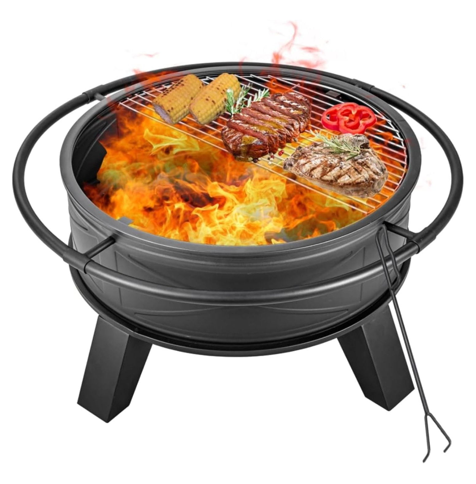32 inch for Outside with Grill, Heavy Duty Wood Burning , Firepit with ...